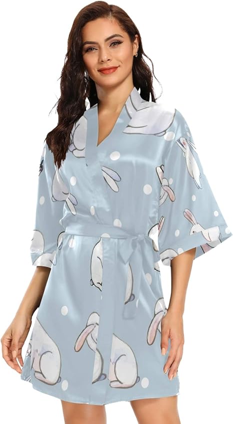 Amazon.com: OTVEE Satin Robe, Easter Bunnies Rabbits and Dots Women ...