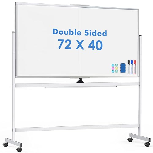 Double Sided Rolling Whiteboard, 72 x 40 Large White Board with Stands ...
