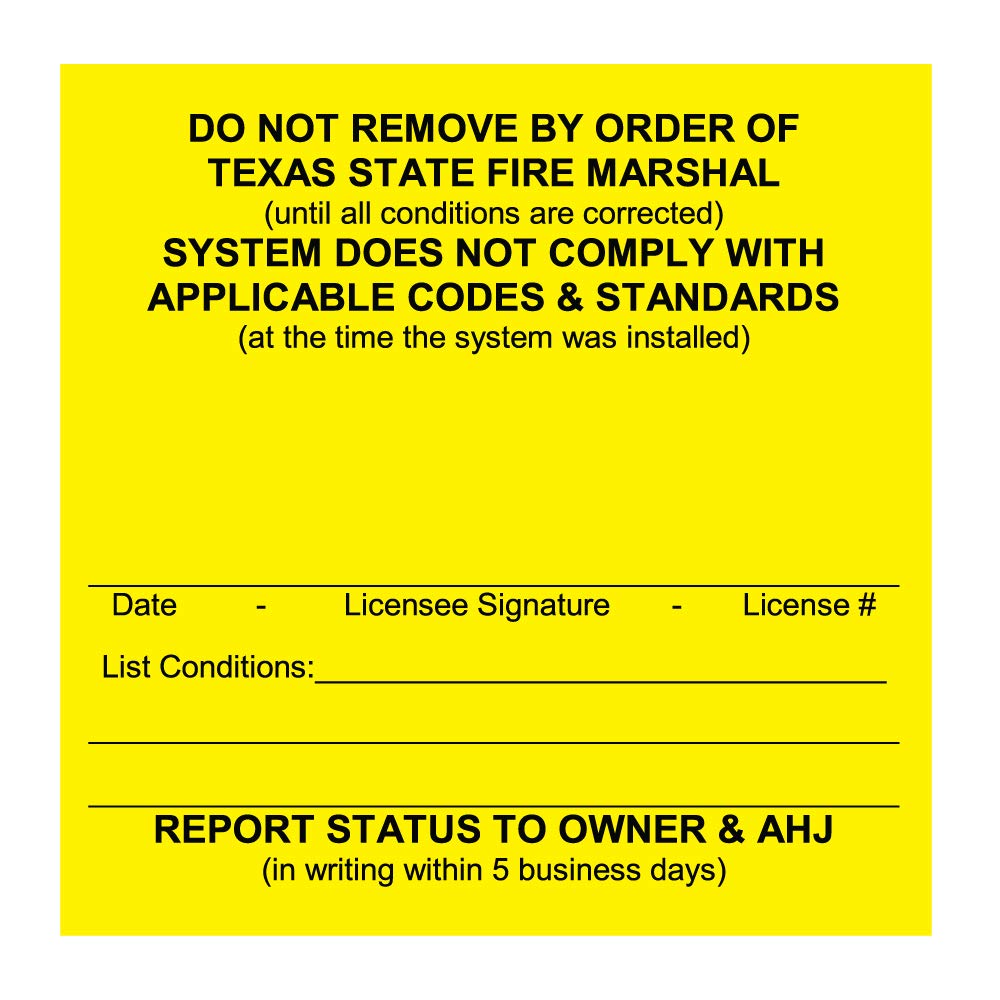 Texas Alarm System Service Record Label - Tags 4 Less, LLC