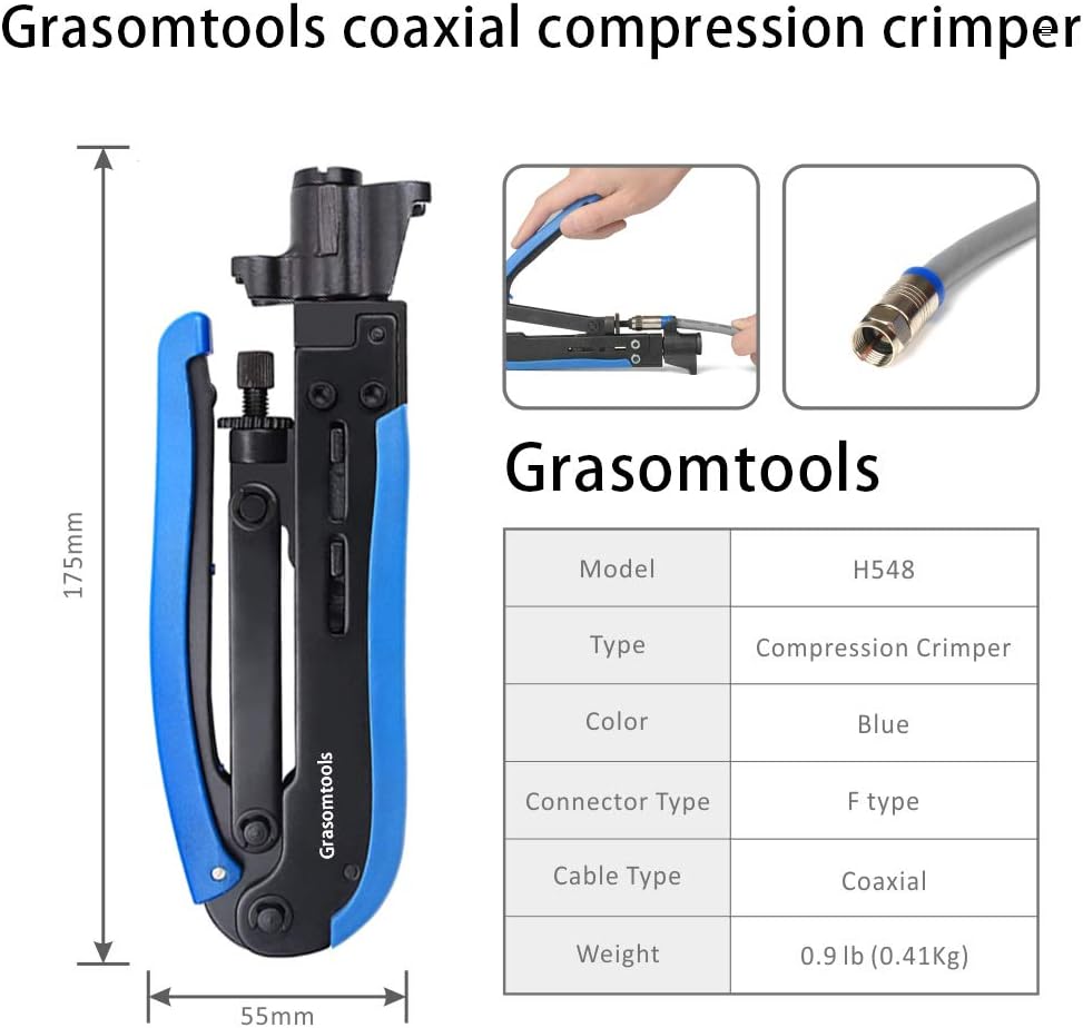 Coaxial Compression Tool Coax Cable Crimper Kit, Grasomtools F-Type ...
