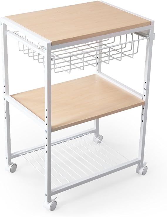 Amazon｜LOWYA キッチンワゴン スチール ストッパー付キャスター 奥行35cm ナチュラ/ホワイト｜キッチンワゴン・収納カート オンライン通販