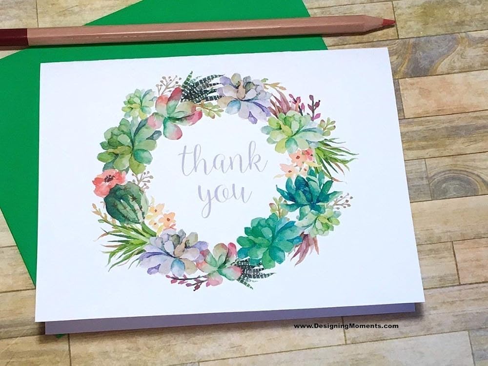 Amazon.com: 10 Watercolor Wreath Stationery Thank You Cards: Handmade