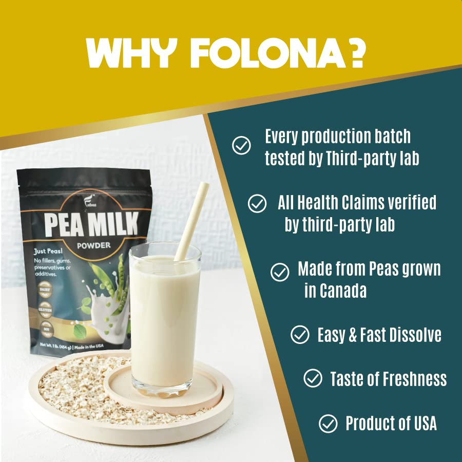 Folona Unsweetened Pea Milk Powder, Sugar Free Non-dairy Coffee Creamer ...