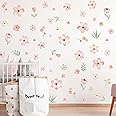 Amazon.com: Boho Flower Wall Decals，Pink Watercolor Flower Wall Art ...