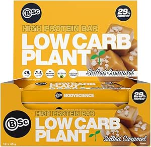 Body Science Low Carb Plant Salted Caramel High Protein Bar, 12 x 45 g ...