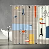 QKD Inc Mid Century Shower Curtain Atomic Starbursts Retro Abstract Geometric Space Geometric ...