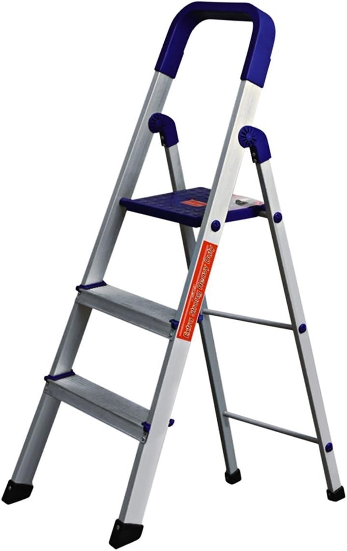 GRAZIA HP Folding Aluminium Silver Ladder with Wide Step - Home Pro 3 ...