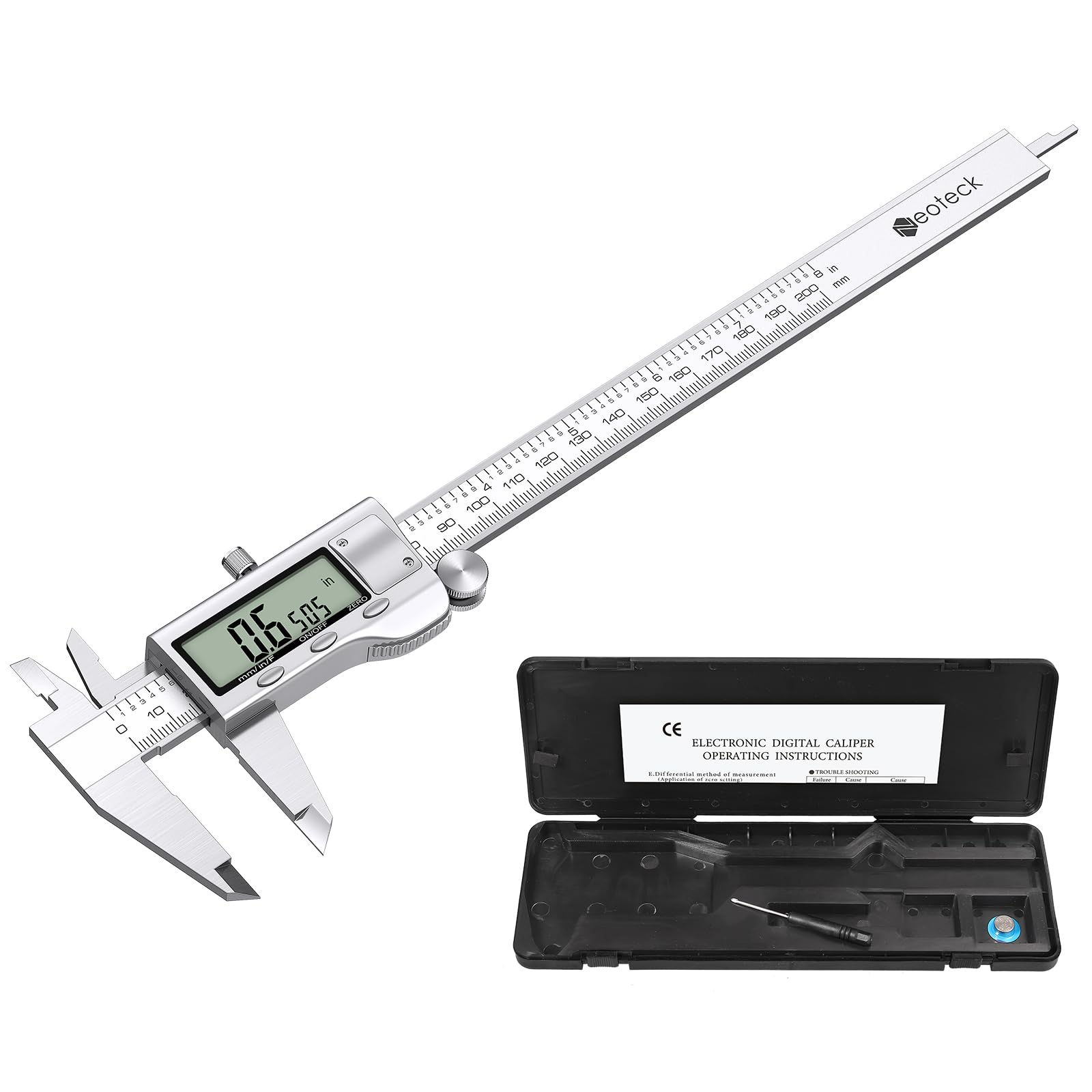 Neoteck 8 inch Digital Caliper Vernier Caliper Stainless Steel LCD ...