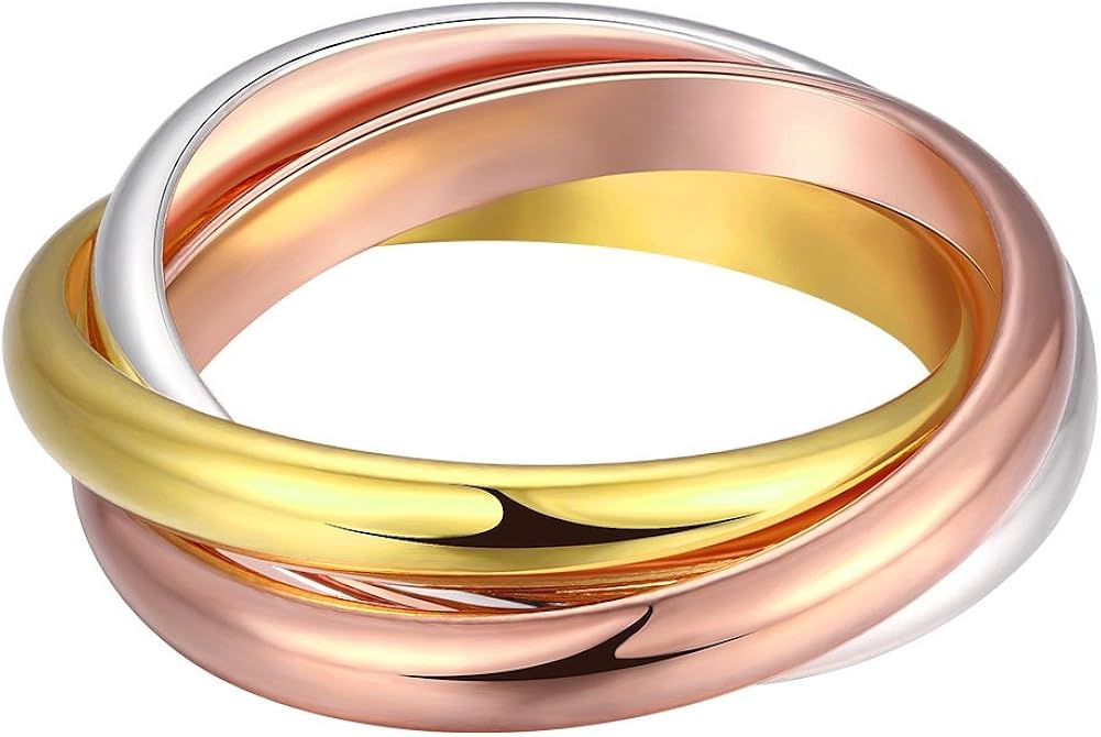 Amazon.com: Naivo Tri Color Triple Band Rolling Ring 18K Gold Plated ...