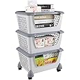 Amazon.com: Neadas 3 Tier Plastic Stackable Storage Baskets with Wheels ...