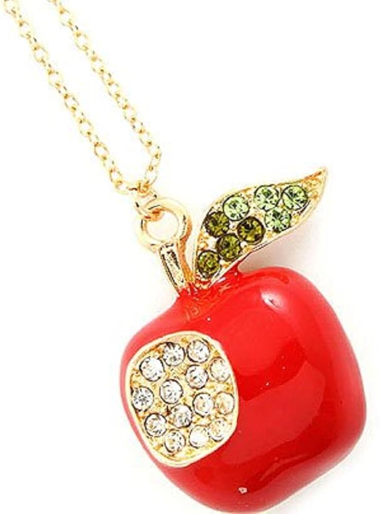 Apple Necklace - Pretty Red Apple Necklace - Red & Diamante Crystal ...