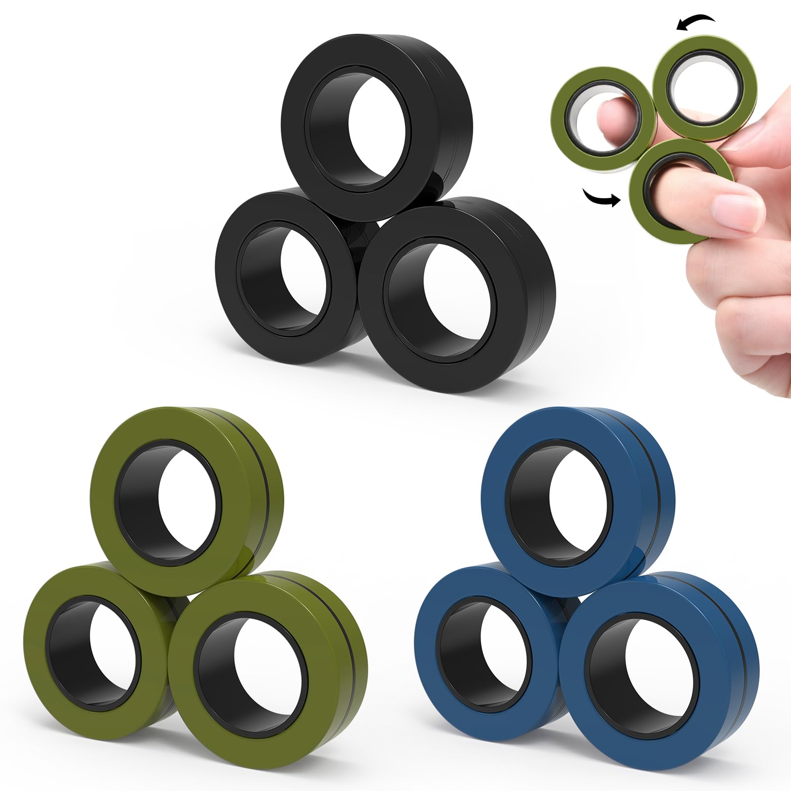 Cevioce 9 PCS Magnetic Ring Fidget Toys Set,ADHD Anxiety Magnetic ...