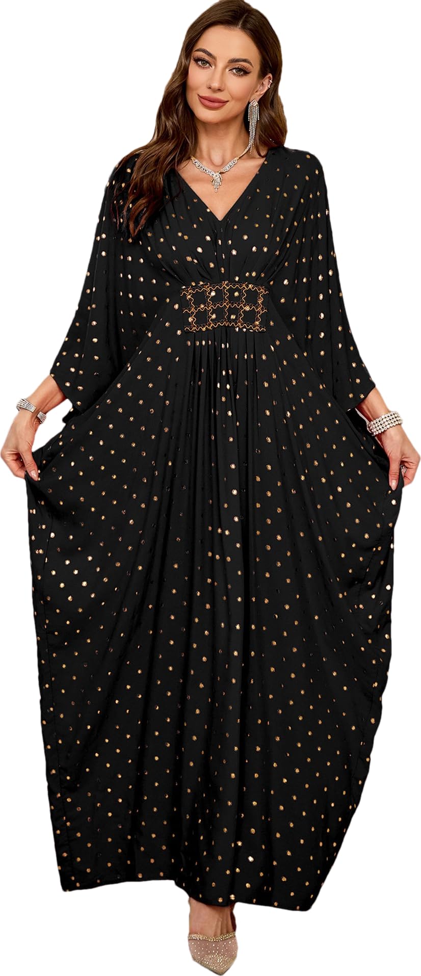 RanRui Caftan Women's V Neck Tie Dye Stripe Pleated Kaftans Plus Size ...