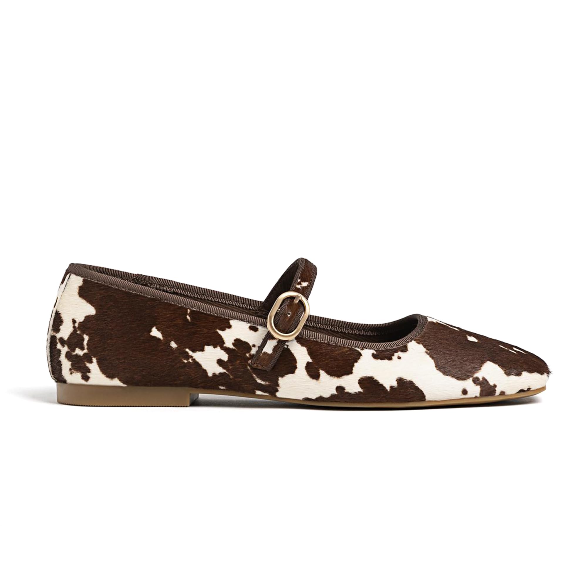Cow Print Ballet Flats for Women Velvet Animal Print Square Toe Mary ...