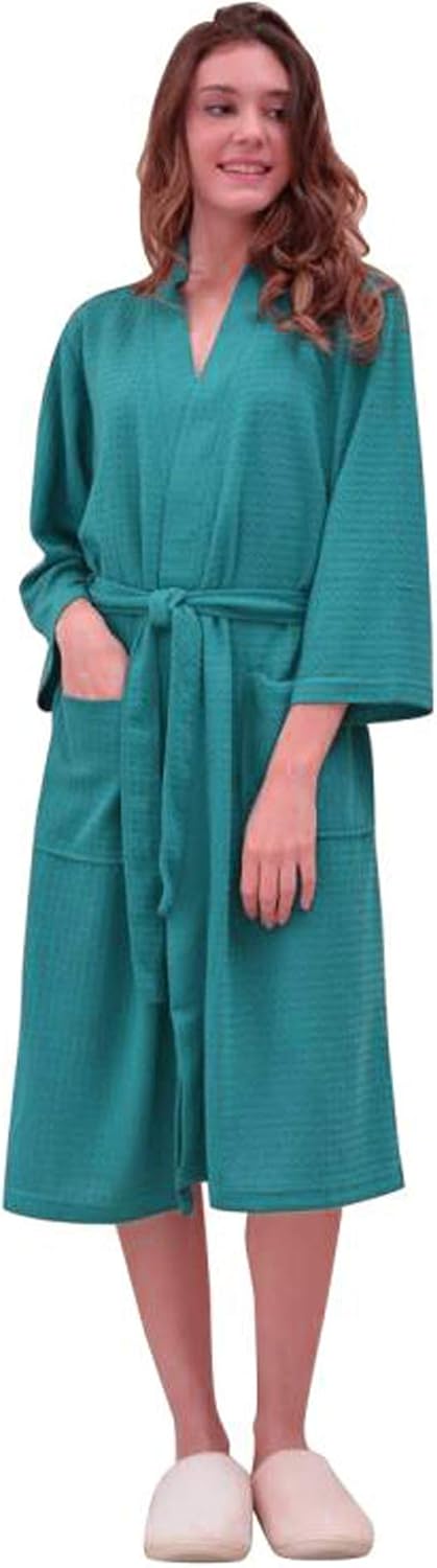 Women Summer Robes Polyester Short Knit Bathrobe Sleepwear 3/4 Sleeves ...