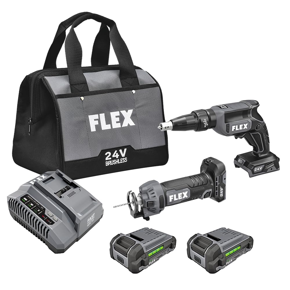 FLEX 24V Brushless Cordless 2-Tool Combo Kit: Drywall Screw Gun and Cut ...