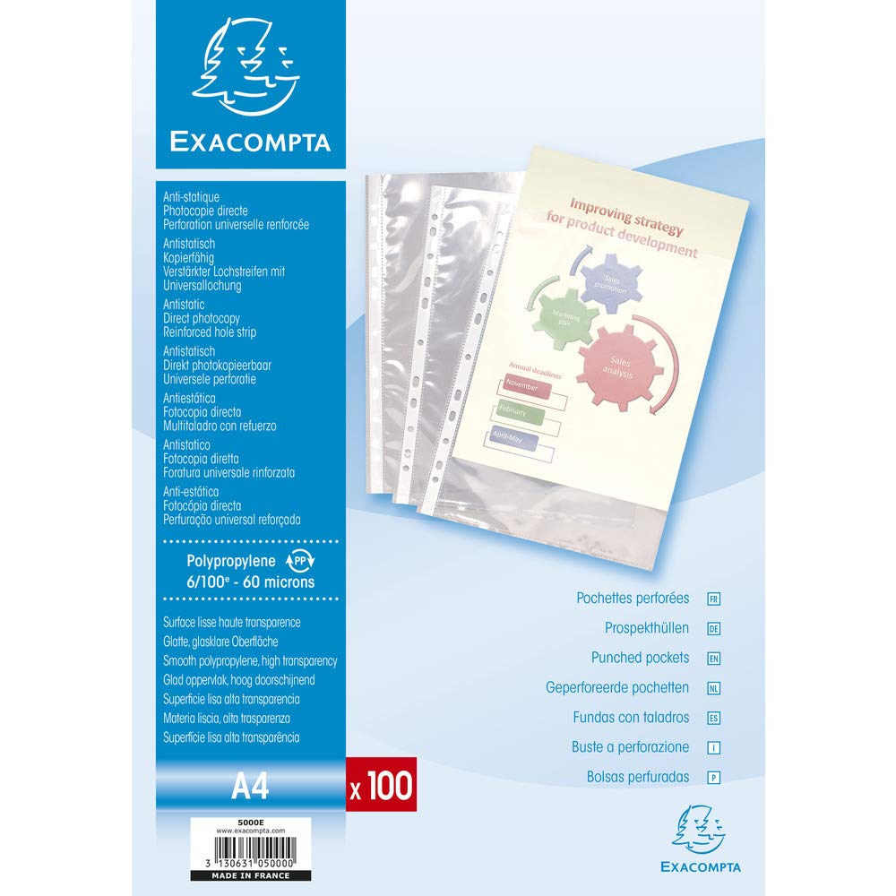 Exacompta PP Punched Pockets, A4 - Clear, Box of 100: Amazon.co.uk ...