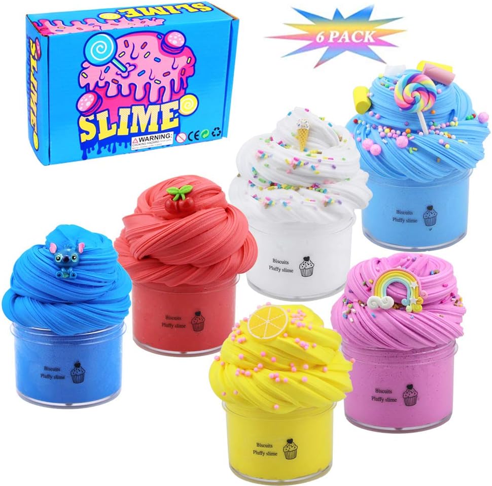 6 Pack Cake Butter Slime Kit, with Red Cherry Lemon Blue Snoopy Blue ...