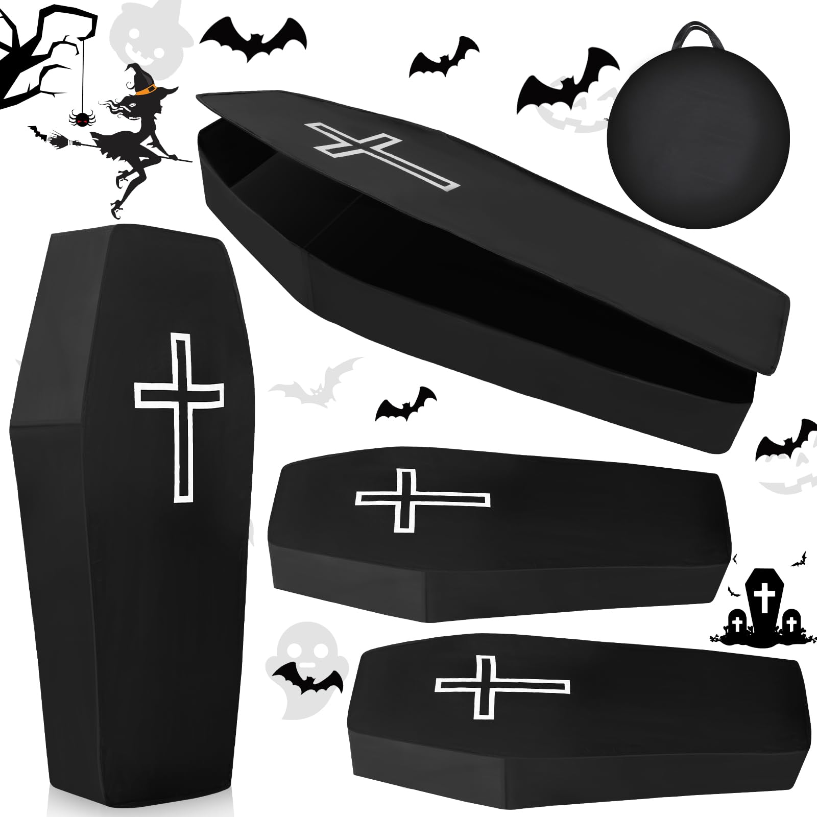 Libima 4 Pcs Halloween Cemetery Pop up Coffin with Lid Fake Life Size ...