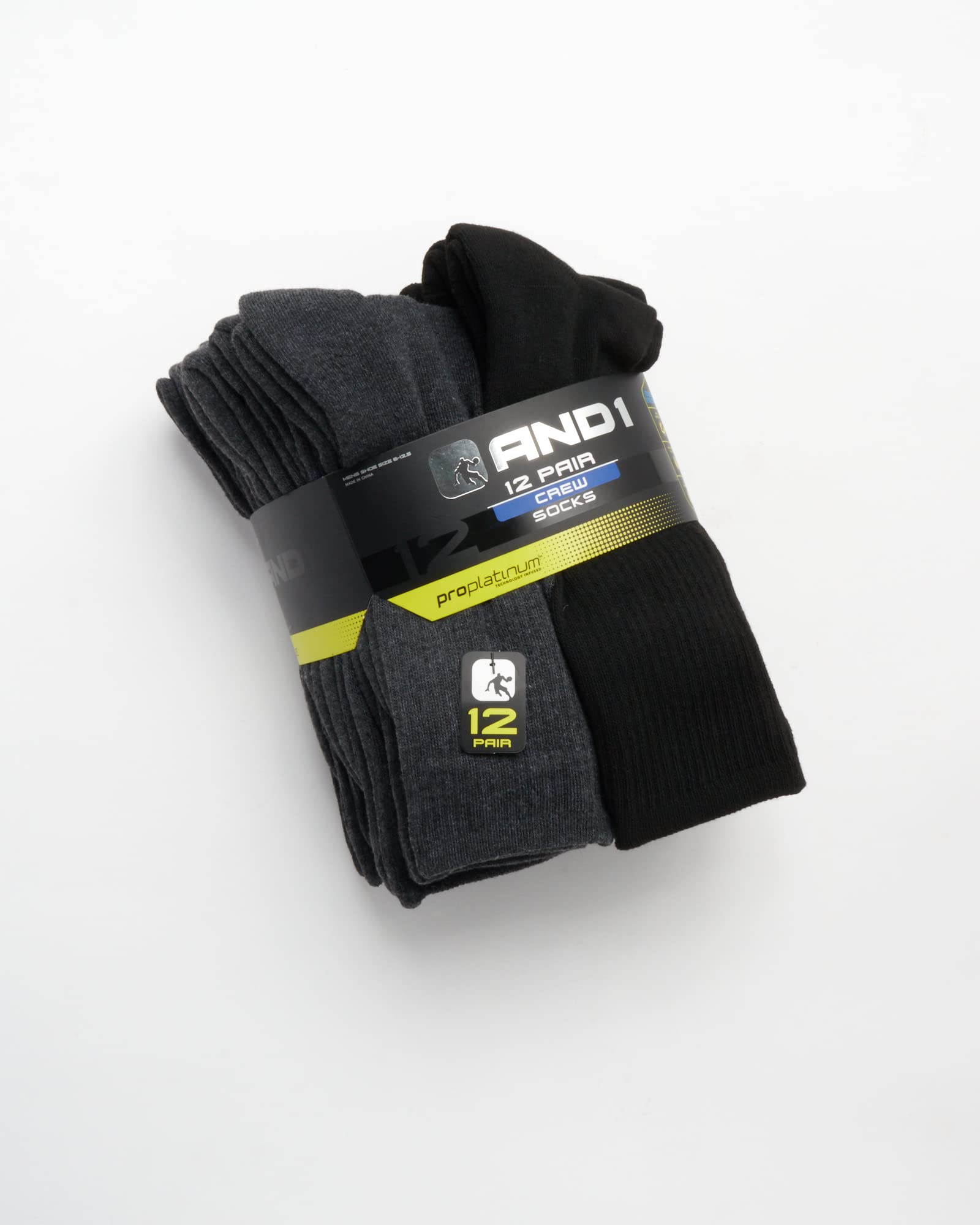 AND1 Men's Crew Socks - 12 Pack Performance Cushion Comfort Crew Socks ...