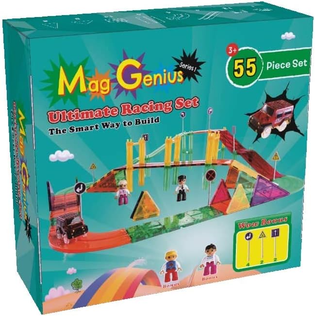 Mag-Genius Ultimate Racing 55 Piece Magnet Racing Set Includes 8 bonus ...