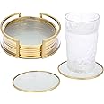 Amazon.com: JUXYES Set of 8 Glass Round Coasters with Holder, Golden ...