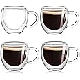 U Chef Juego de 4 Tazas de Café Espresso con Asa de 2.5 onzas, Vasos de Espresso de Vidrio ...