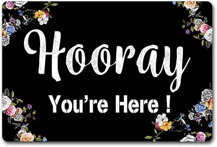 Funny Welcome Rug Rubber Backing Doormat Hooray You're Here Doormat ...
