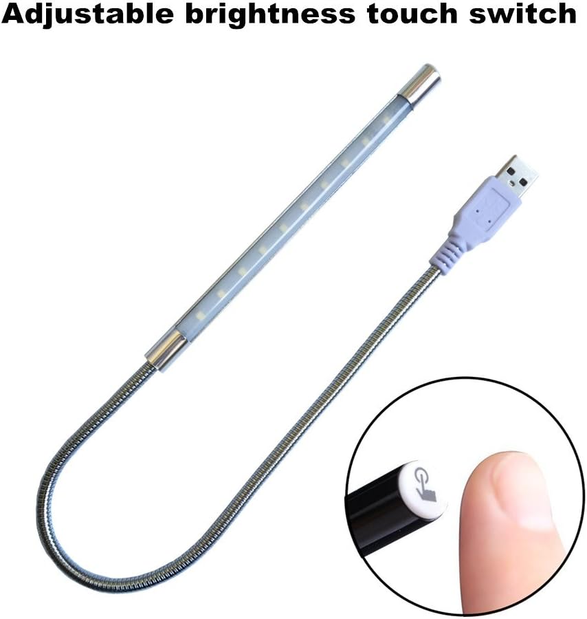 DZYDZR Keyboard Light Laptop Lamp USB LED 5V 1W 10 LED Long Gooseneck Touch Dimmer Lamp (Silver ...