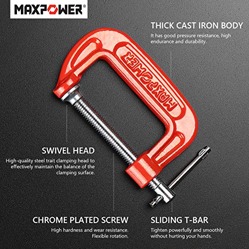 MAXPOWER 2 Inch C-clamp, 12 Pieces C Clamps Set, 2-Inch Jaw Opening ...