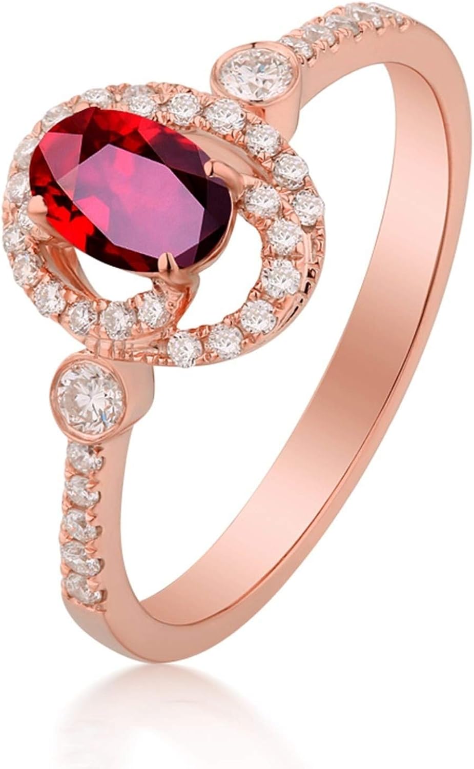 Adokiss Schmuck Ring Rose Gold Echt, Diamant Halo mit Oval Rubin 0.56 ...