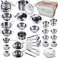 Amazon.com: KEJIH Mini Kitchen Pretend Play Toys,Super Deluxe Stainless Steel Pots & Pans Play ...