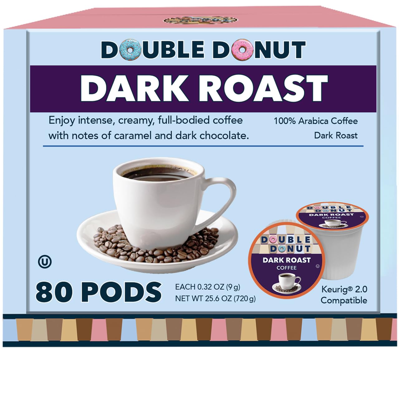 Double Donut Dark Roast Coffee Pods, Extra Bold Blend Coffee, Single ...