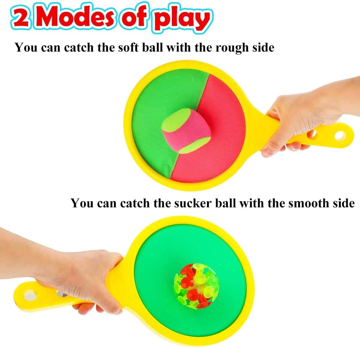 Toss & Catch Game Racket Set with 2 Paddles, 4 Balls Beach Toy Kids ...