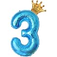 Amazon.com: 40 Inch Light Blue Number 3 and Mini Crown Balloon for 3rd ...