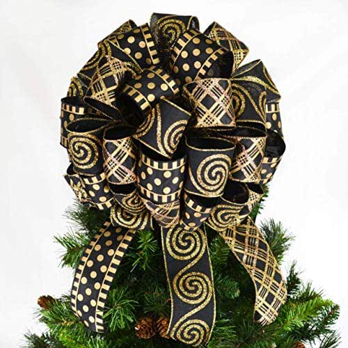 Amazon.com: Black and Gold Christmas Bow | Christmas Tree Bow Topper ...