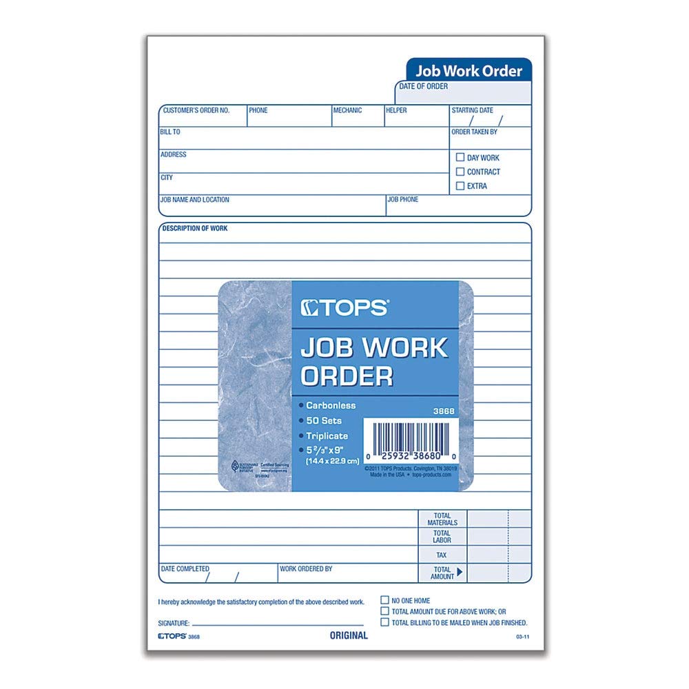 Mua TOPS 3868 Snap-Off Job Work Order Form, 5 2/3" x 8 5/8", Three-Part Carbonless (Pack of 50 ...