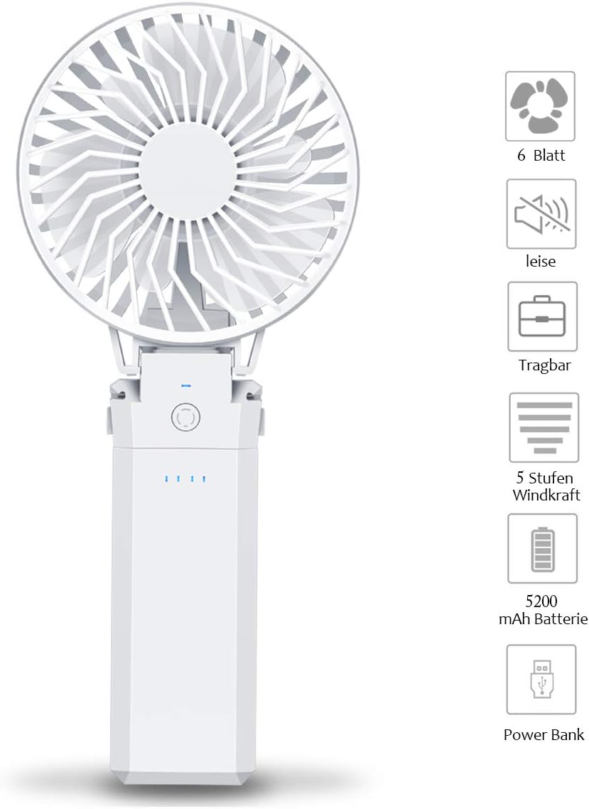 Tobbiheim Handventilator USB Mini Lüfter, Faltbarer Ventilator ...