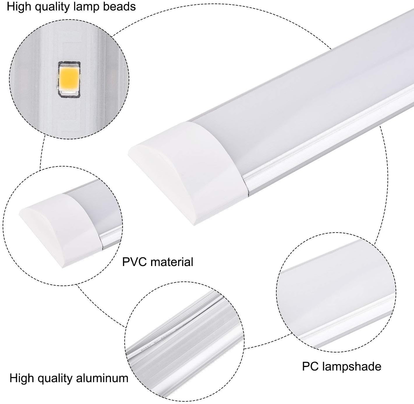 Bellanny LED Batten Light, 4ft 40W LED Tube Light Ceiling Surface ...