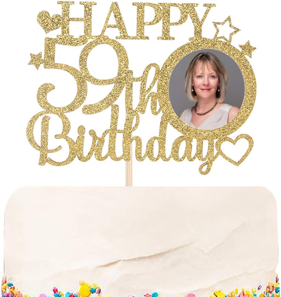 Halodete Glitter Happy 59th Birthday Cake Topper with Photo Frame ...