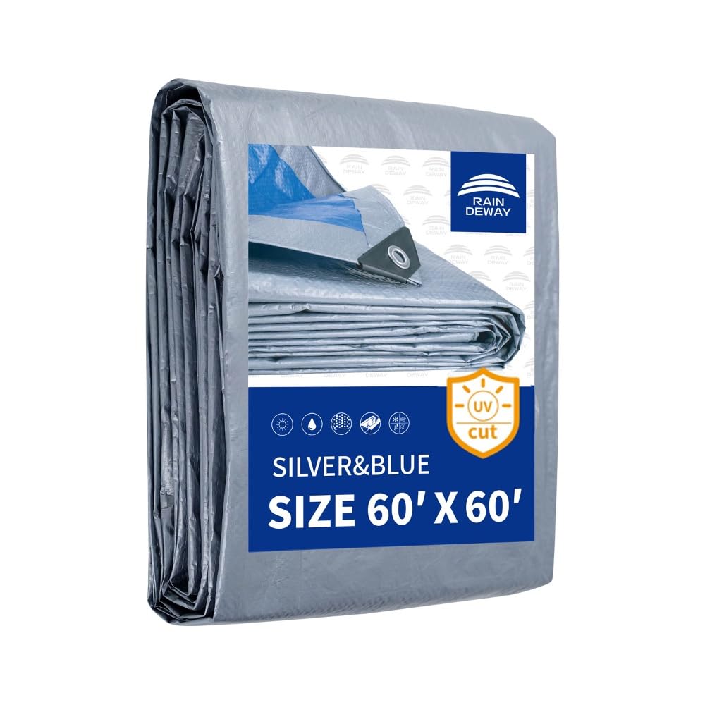 RAINDEWAY Tarps 60x60 Feet, 5.5 Mil - Multipurpose Waterproof Poly Tarp ...