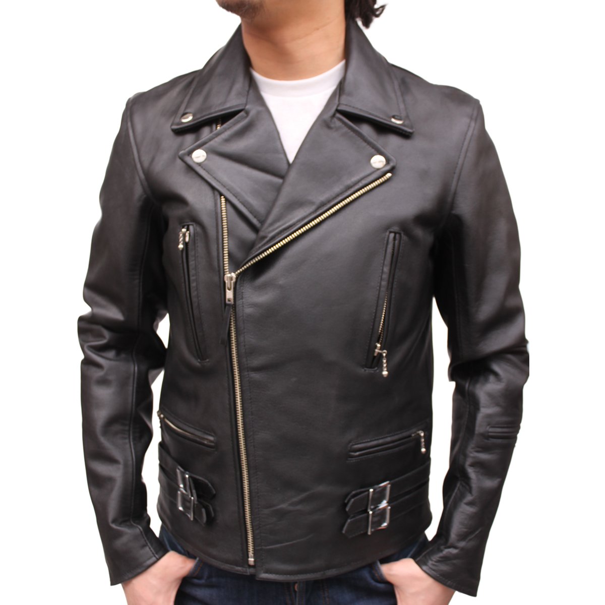 Mua Leather Tajimaya MLRJ004 European Type Double Rider Jacket, Men's ...
