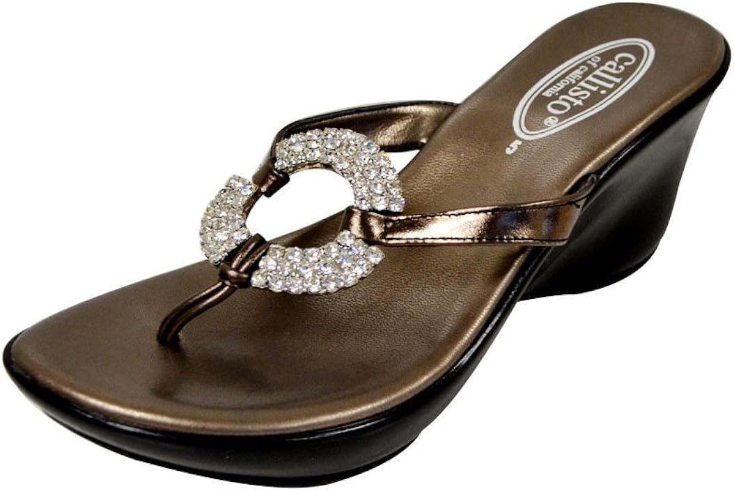 Amazon.com | Callisto Womens Crystal Wedges Slides Sandals Pewter 5 M ...