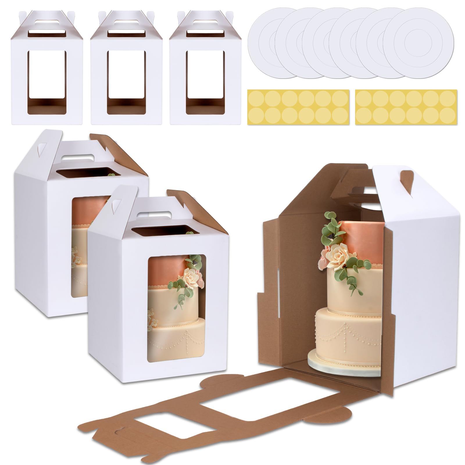 KintKita Tall Cake Boxes 12x12x14 IN,6 Pack Tier Cake Carrier with Cake ...
