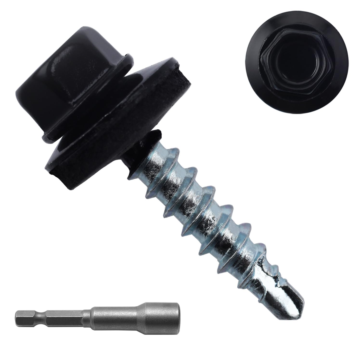 JEGONFRI 300pcs #10 x 1 Black Hex Head Self-Drilling Metal Roofing ...