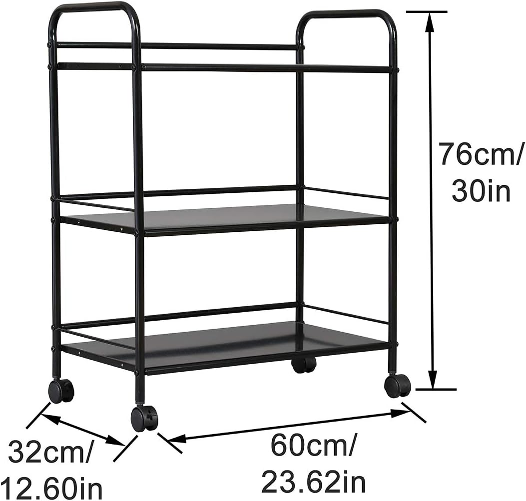 YUSONG 3 Tier Storage Trolley Cart, Heavy Duty Metal Rolling Storage ...