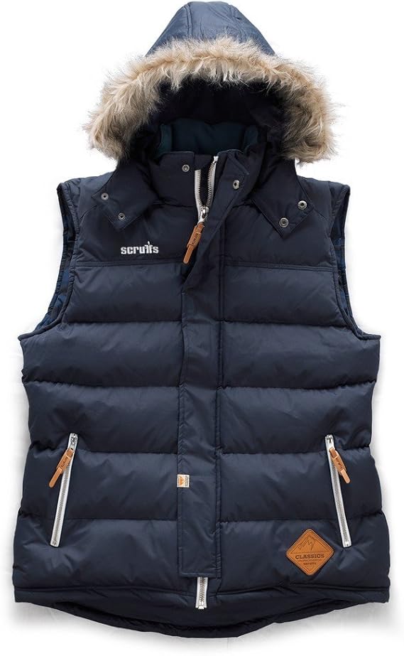 Scruffs New Classic Bodywarmer Fur Hood Navy Work Gilet Free HAT ...