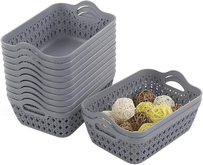 Neadas 12 Packs Small Plastic Storage Baskets with Handle, Gray: Buy ...