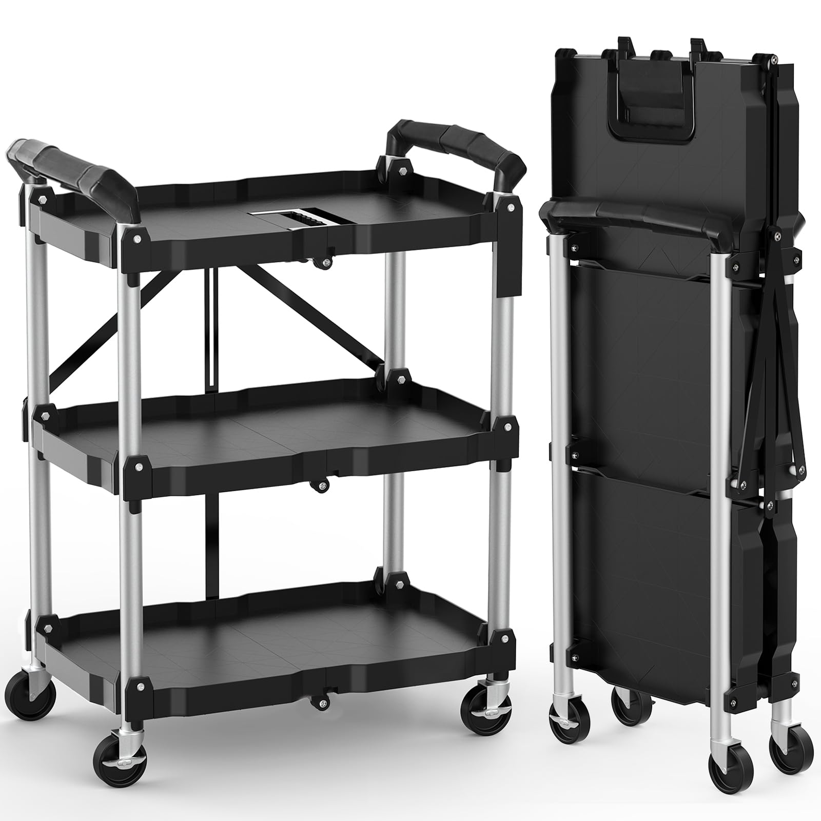 Mua HIMIX Foldable Utility Carts with Wheels, 3-Tier Holds 240lbs ...