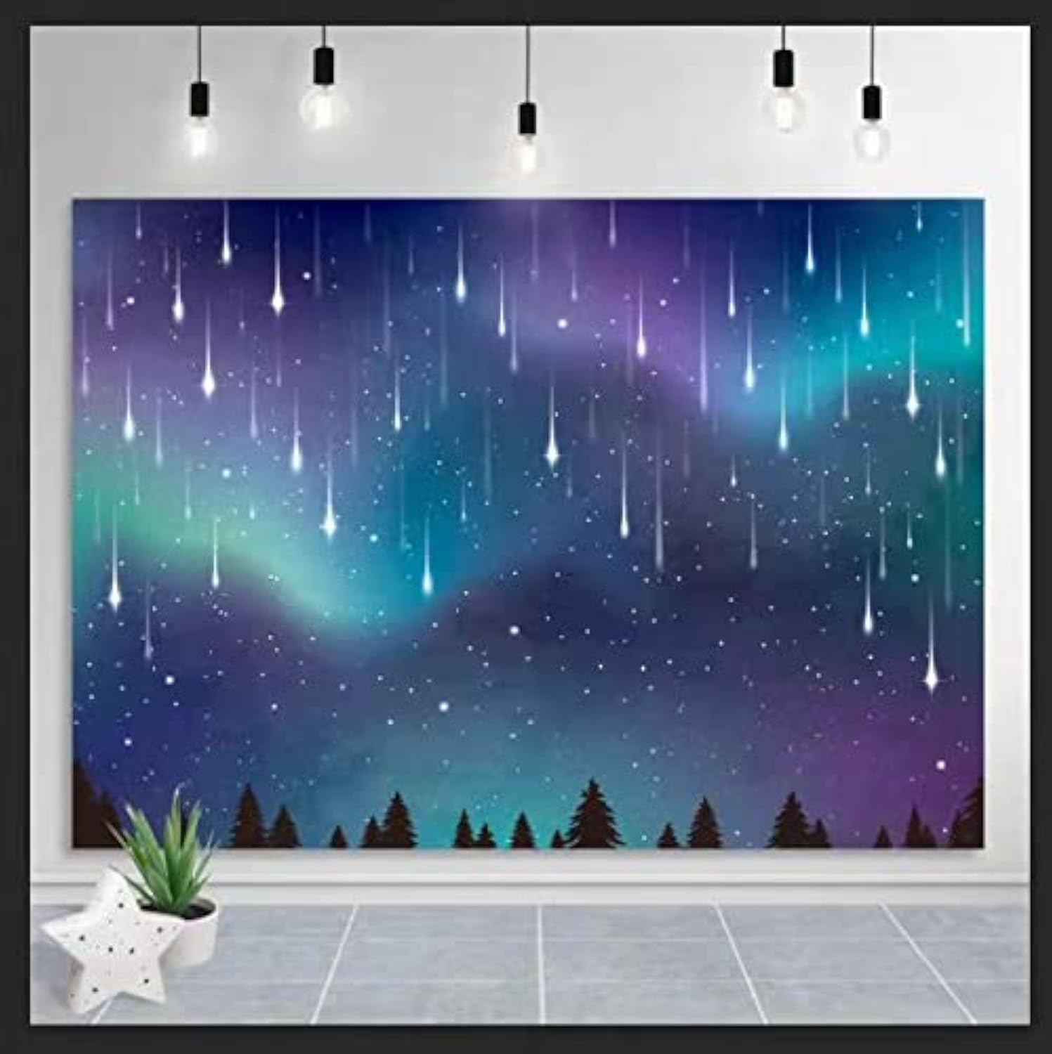 Fabric Night Sky Star Backdrop Shooting Star Aurora Party Decoration ...
